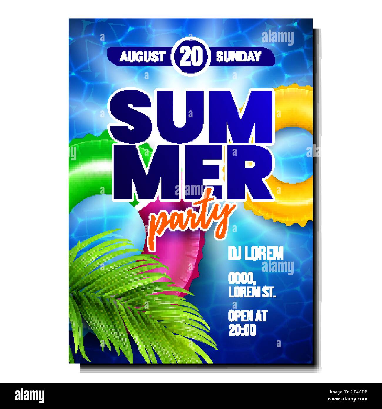 Summer Party At Swimming Pool Promo Banner Vector Stock Vector Image ...