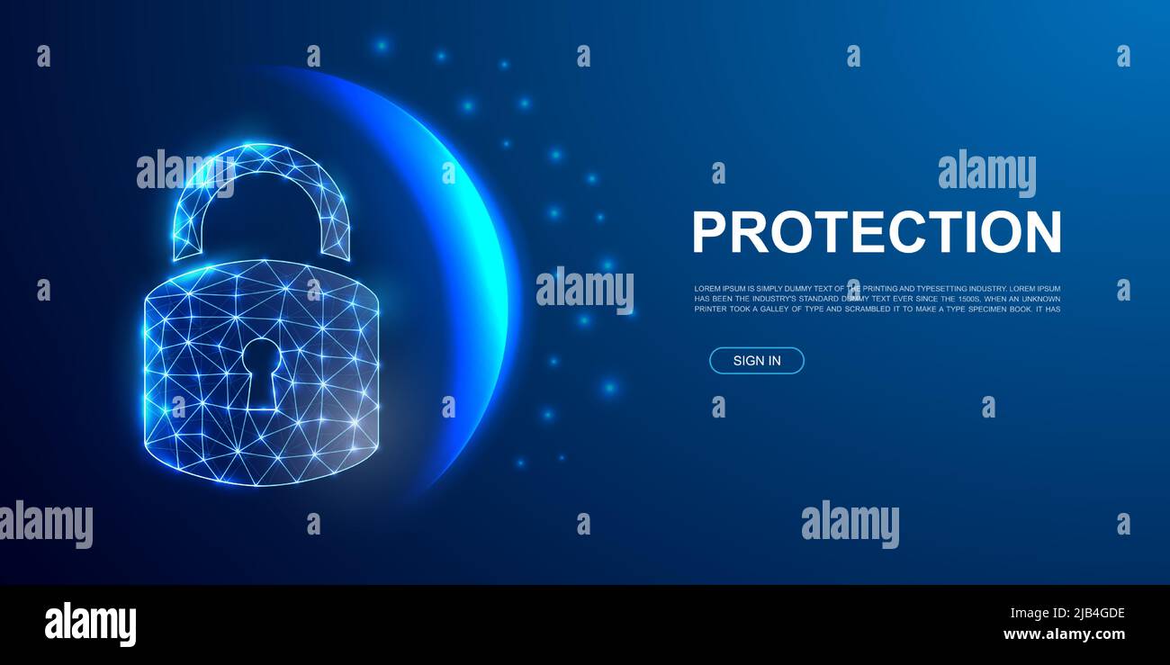 Lock 3d polygonal symbol for website template. Low poly Cyber security ...