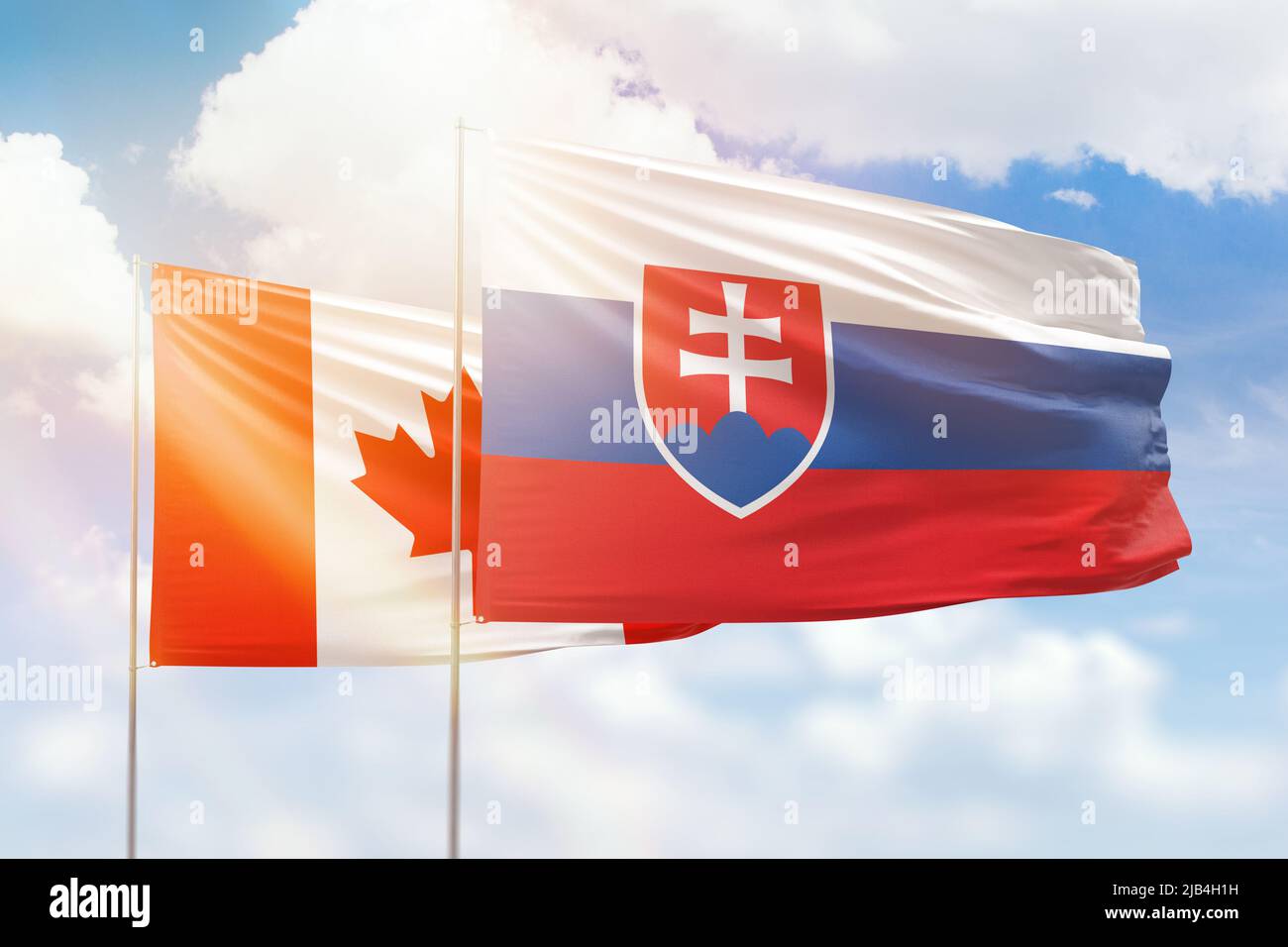 Sunny blue sky and flags of slovakia and canada Stock Photo - Alamy
