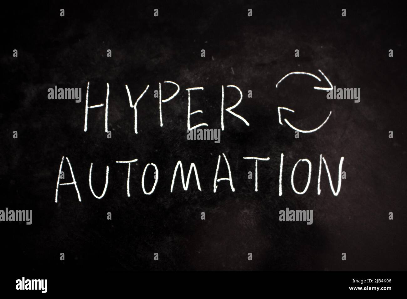 Handwriting of HYPER AUTOMATION in white colour by chalk on rough ...