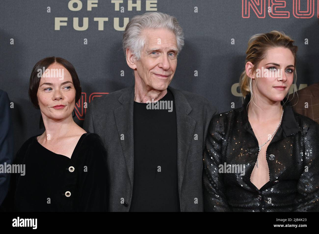 (L-R) Nadia Litz, David Cronenberg, and Kristen Stewart attend the ...