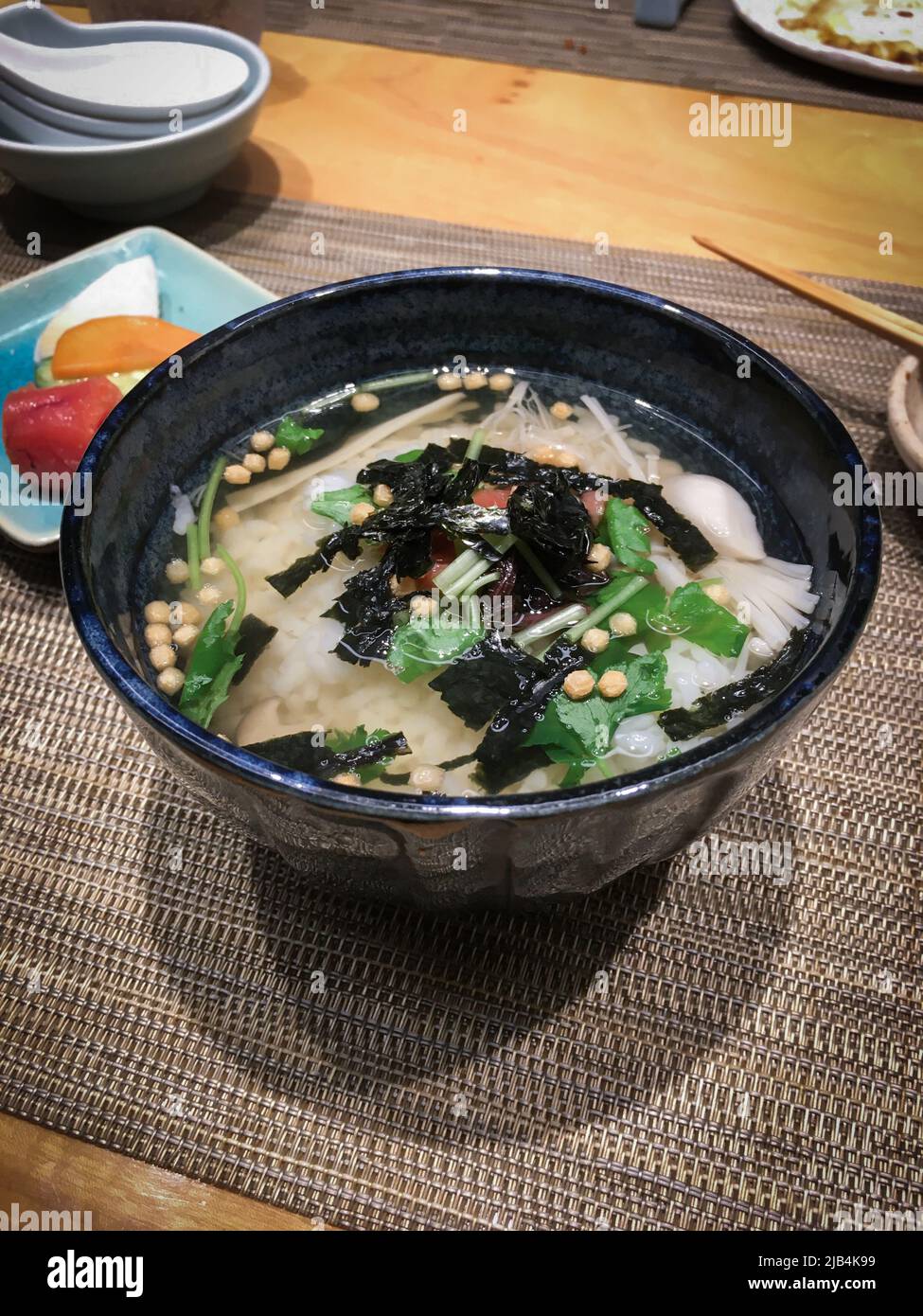 Chazuke (or Ochazuke), a simple Japanese dish made by pouring green tea ...