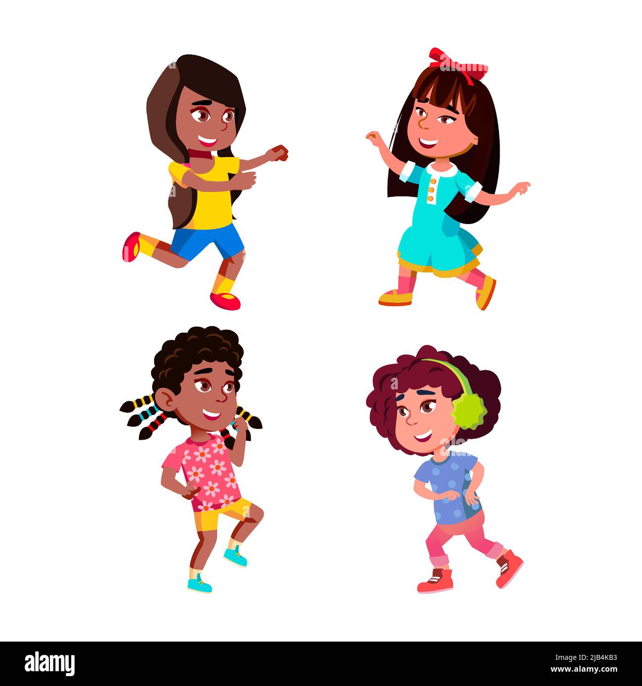 Dancing Girls Kids On Celebrative Party Set Vector Stock Vector Image ...