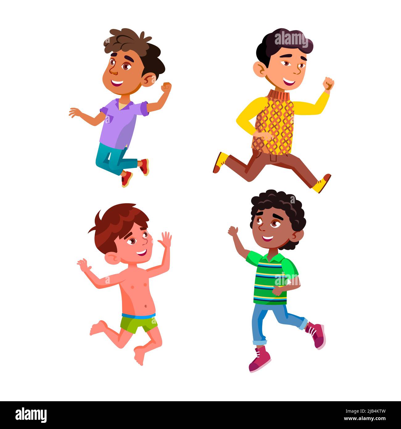 Kids Boys Jumping With Positive Emotion Set Vector Stock Vector Image ...