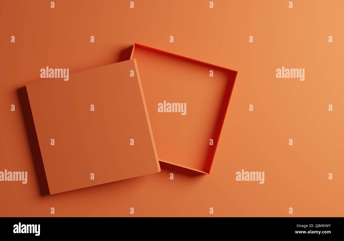 Open orange gift box or package on an orange background, mock up or ...