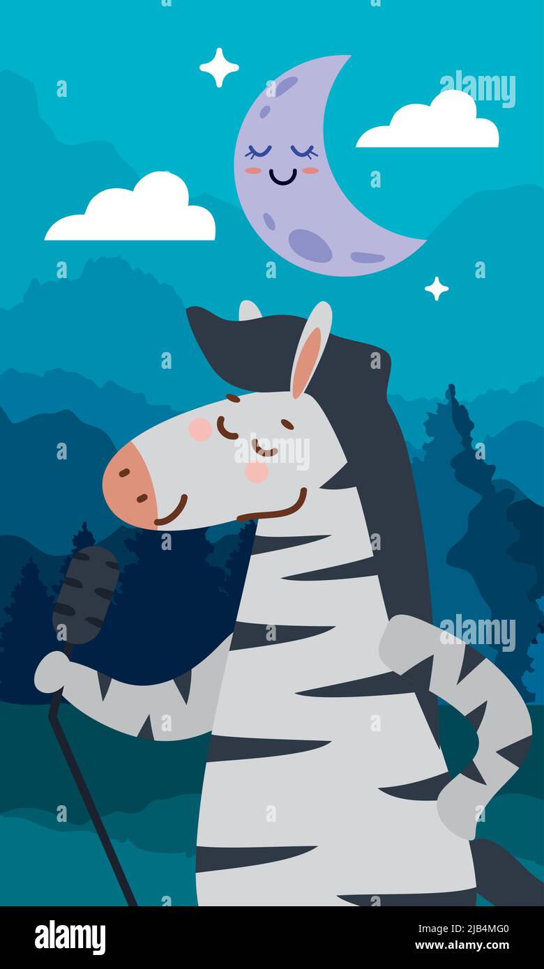 zebra singing with microphone at night Stock Vector Image & Art - Alamy