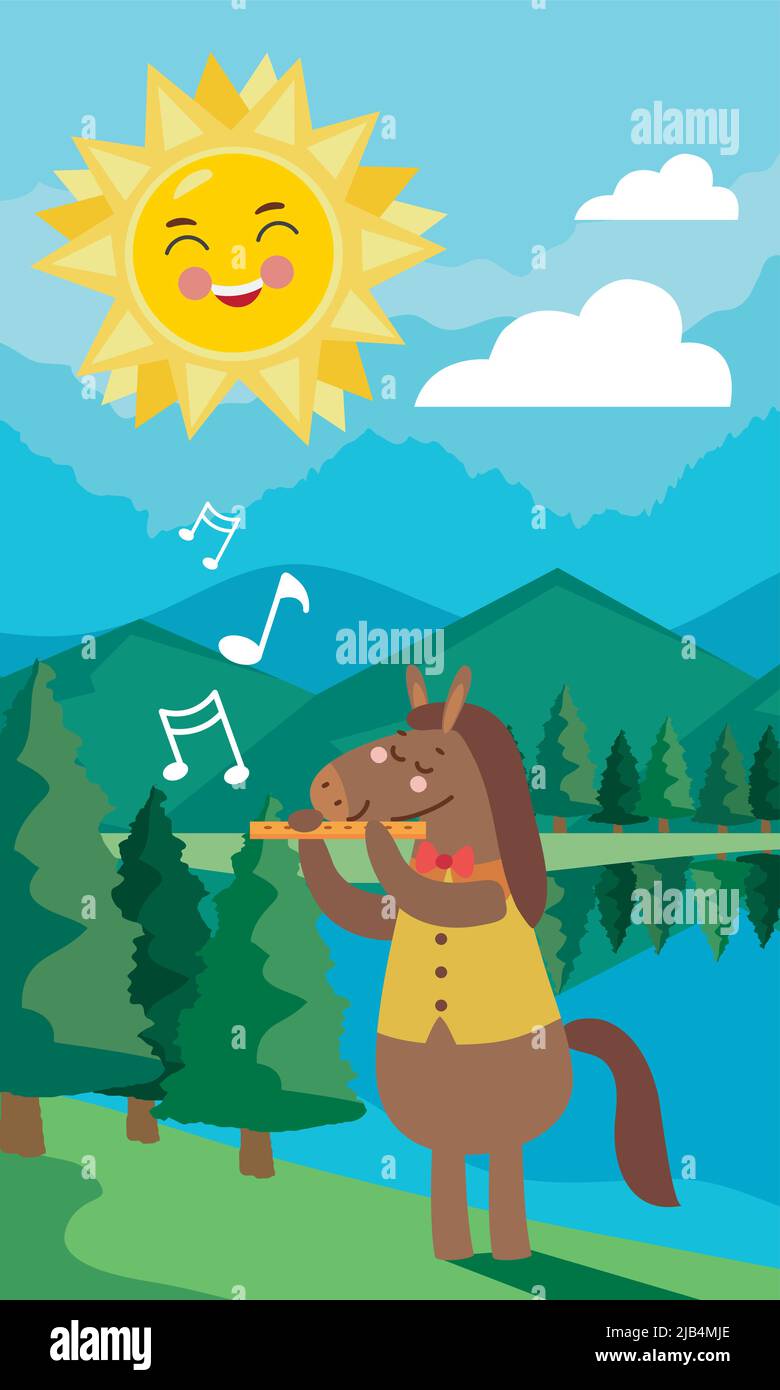 horse playing flute landscape Stock Vector Image & Art - Alamy