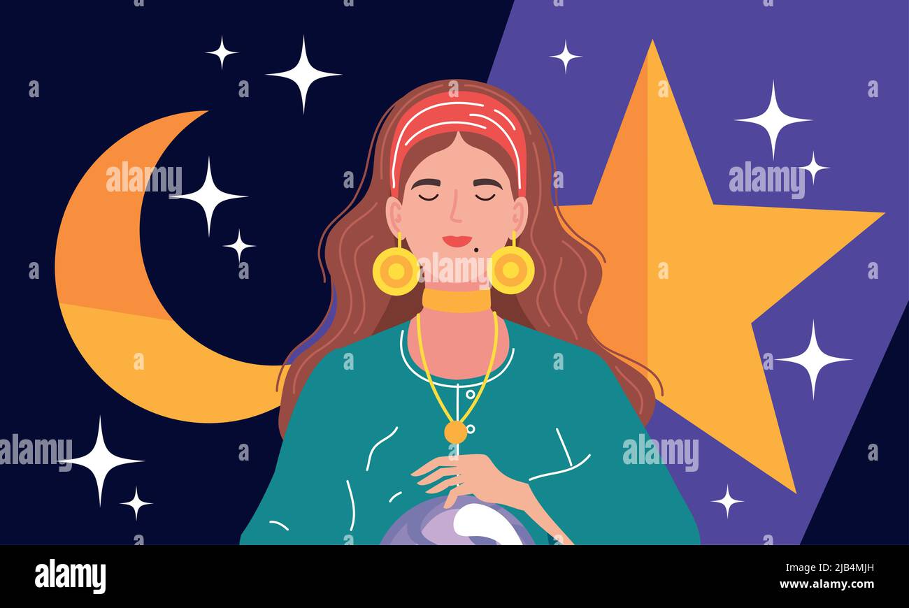 fortune teller with crystal ball and star Stock Vector Image & Art - Alamy