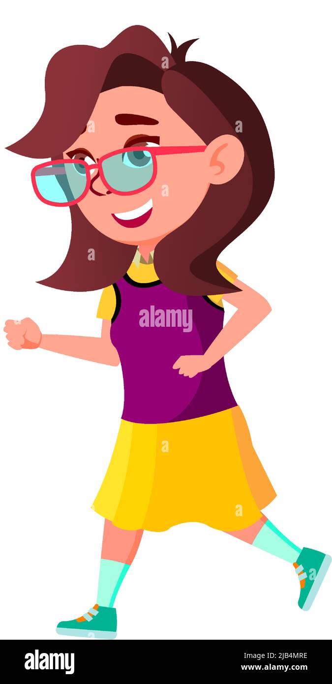 Girl Child Running To Meeting With Friend Vector Stock Vector Image ...