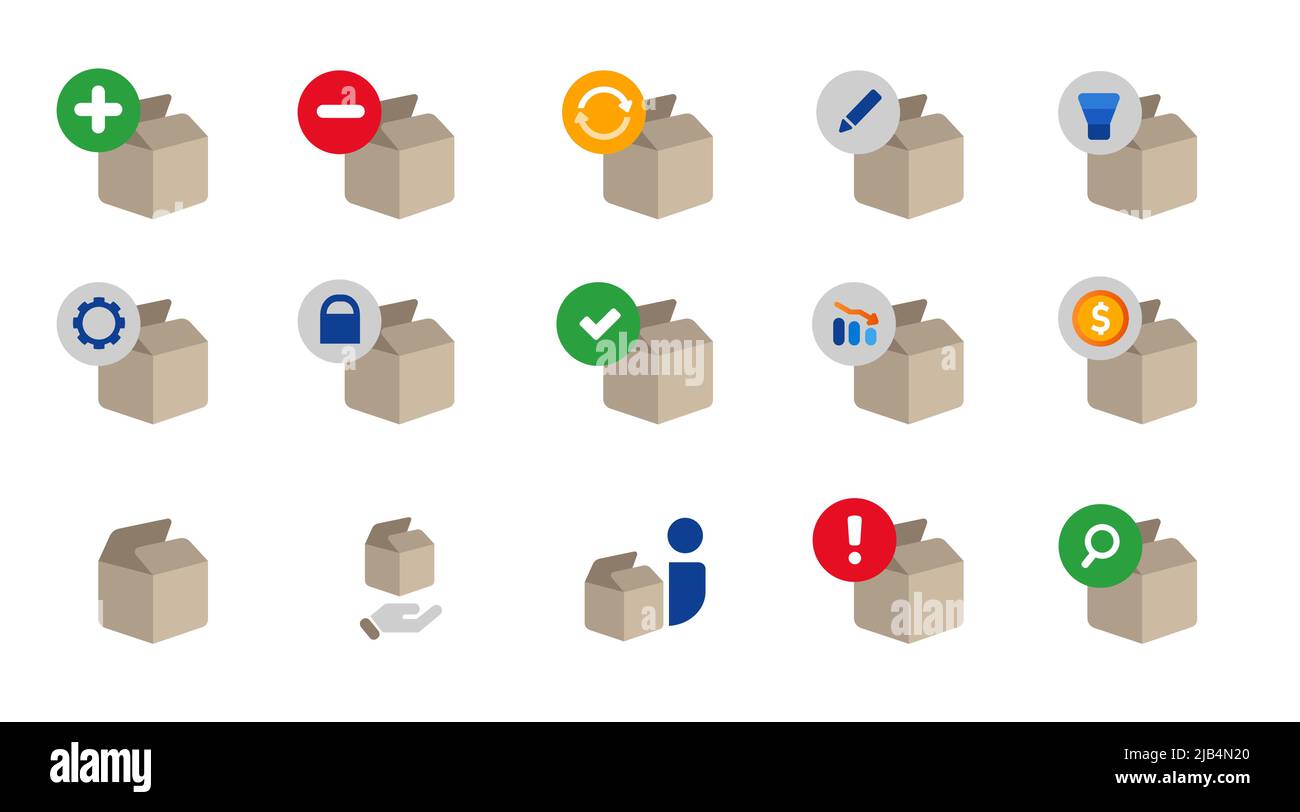 Cardbox box shipping logistic packaging icon set collection blue vector ...