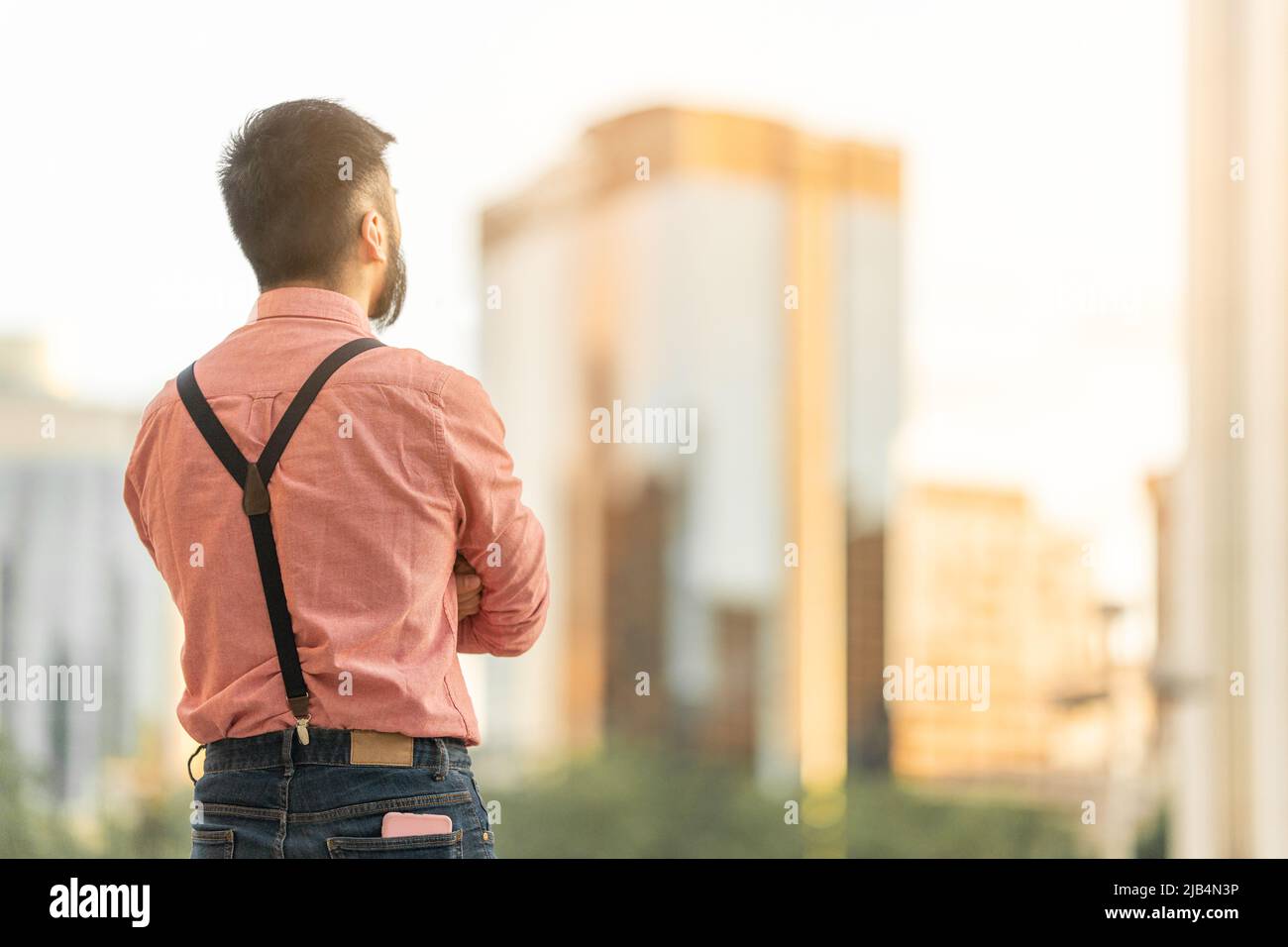 Back of a man looking the city landscape with skyscrapers Stock Photo ...