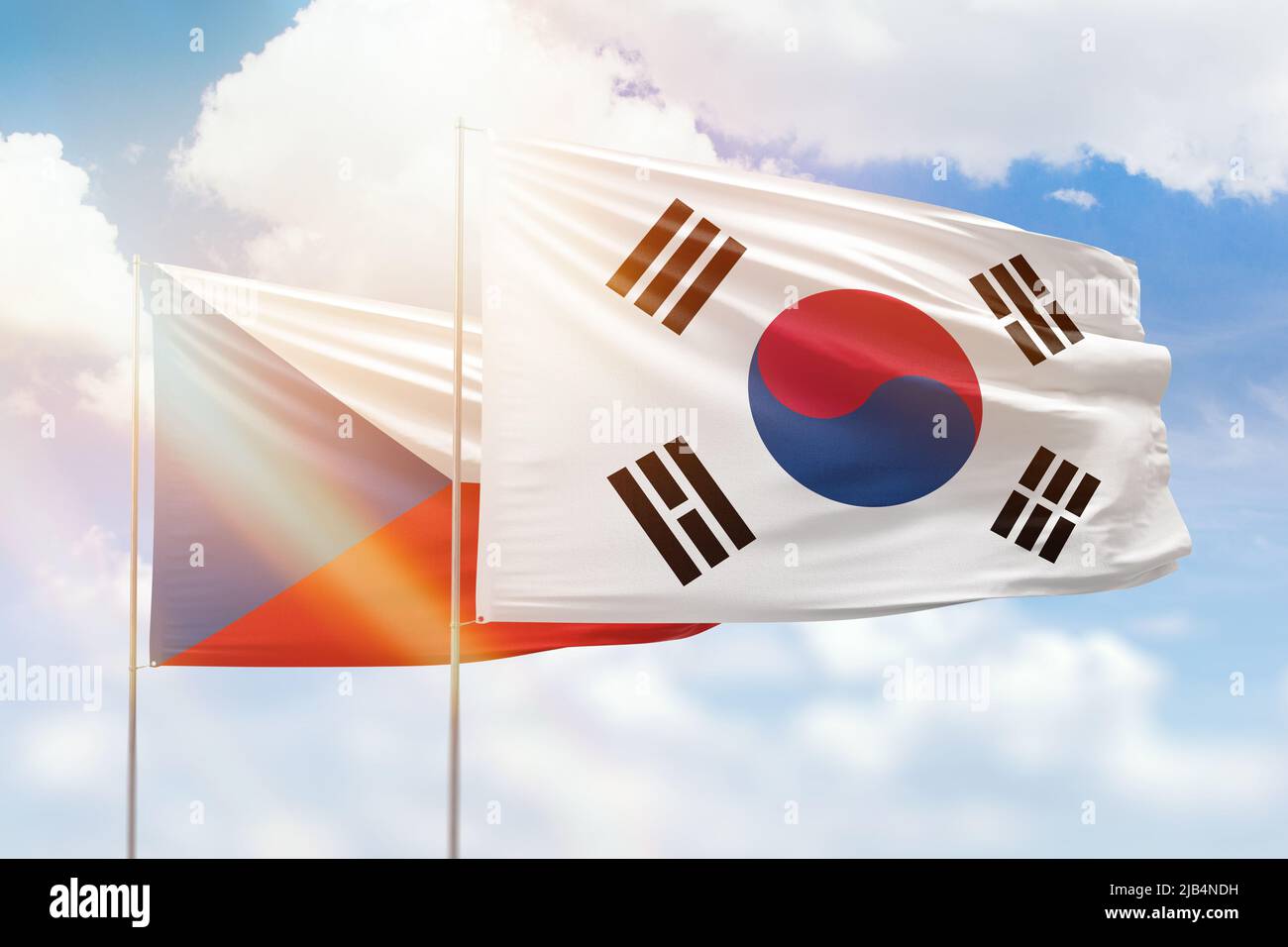 Sunny blue sky and flags of south korea and czechia Stock Photo - Alamy