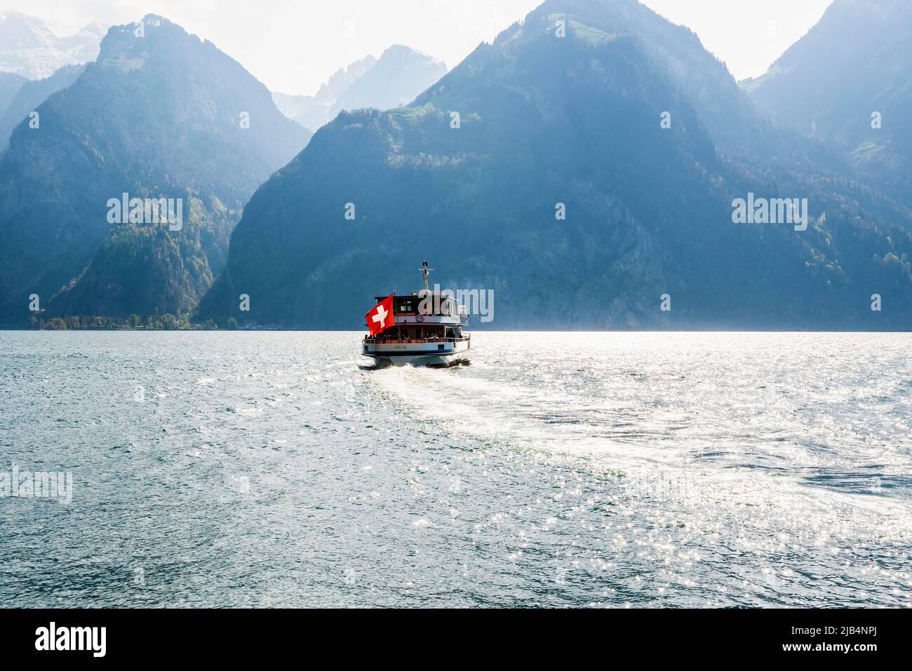 Course boat, Sisikon, Lake Lucerne, Canton Uri, Switzerland Stock Photo ...