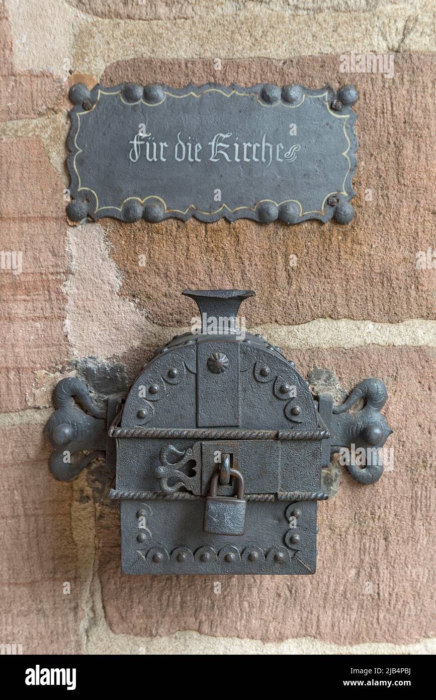 Old, iron donation box on the church wall, Bavaria, Germany Stock Photo ...