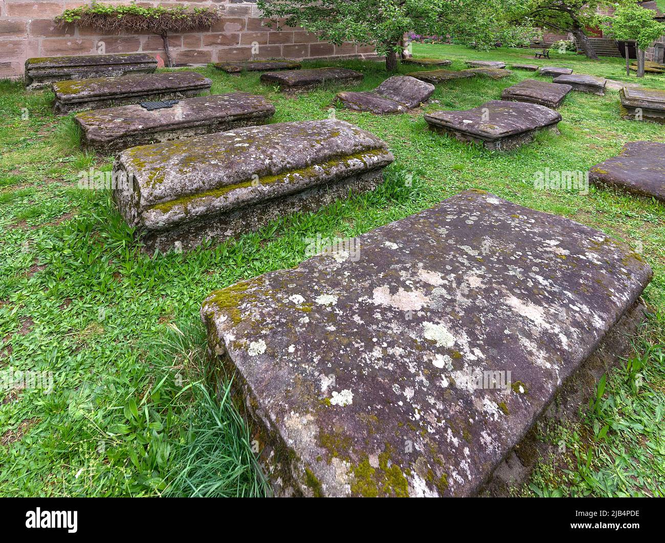 Old graves in the churchyard of St. George's Church, Neunhof near ...