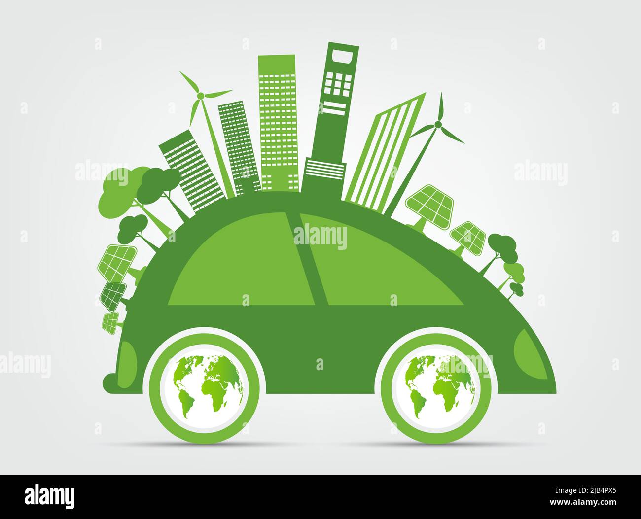 Ecology and Environmental Cityscape Concept,Car Symbol With Green ...