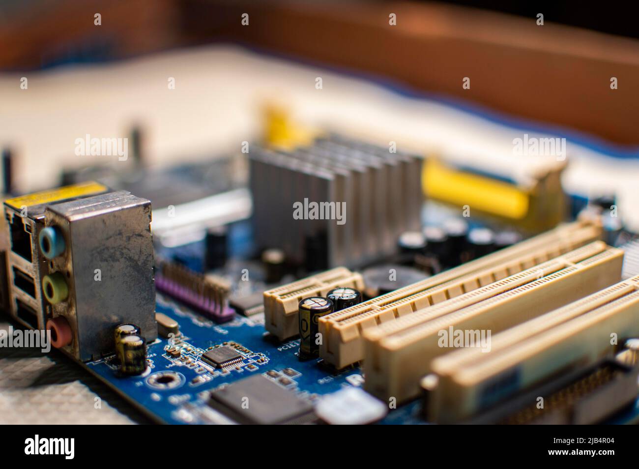 Close up of a motherboard, details of a computer motherboard, detail of ...