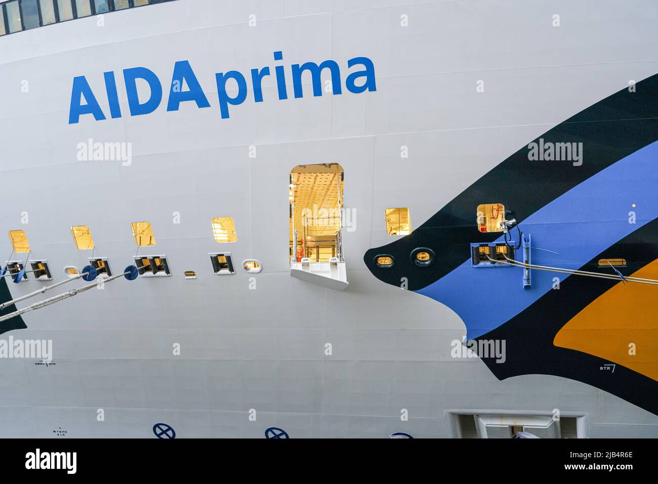 Detail view of cruise ship AIDA prima of the corporate brand AIDA ...