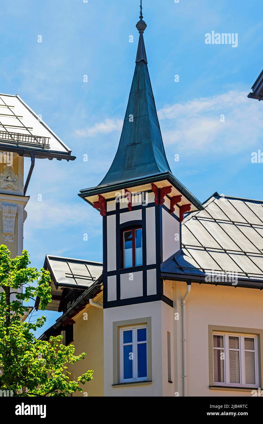 House with turret and dormer windows, Oberstaufen, Allgaeu, Bavaria ...