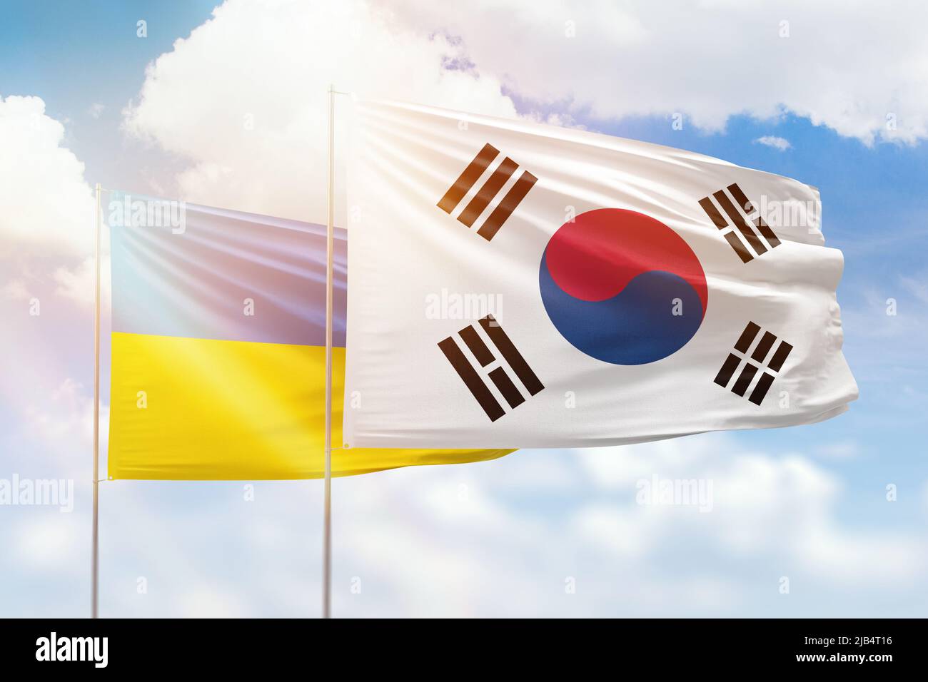 Sunny blue sky and flags of south korea and ukraine Stock Photo - Alamy