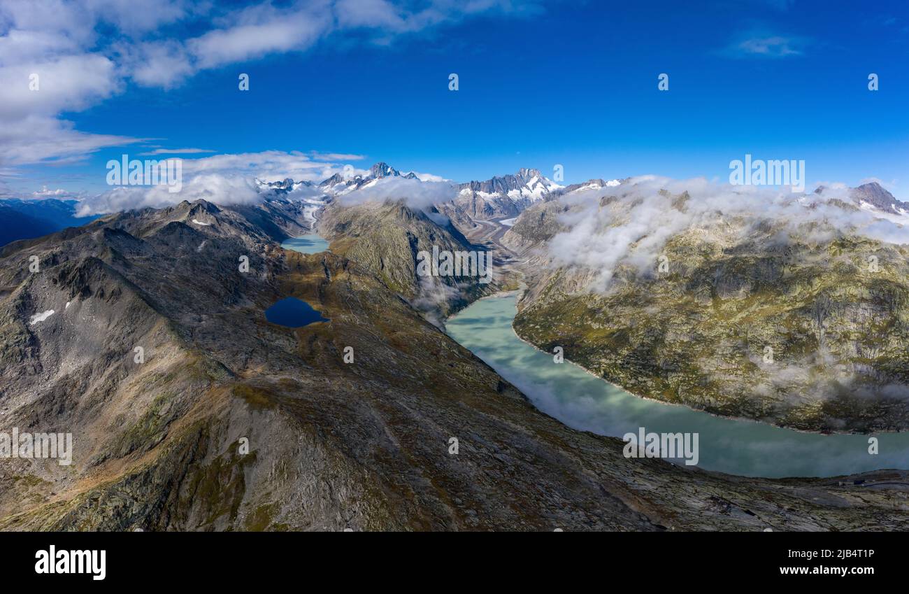 Aerial view of the Grimsel region with the 3 reservoirs, Lake Grimsel ...