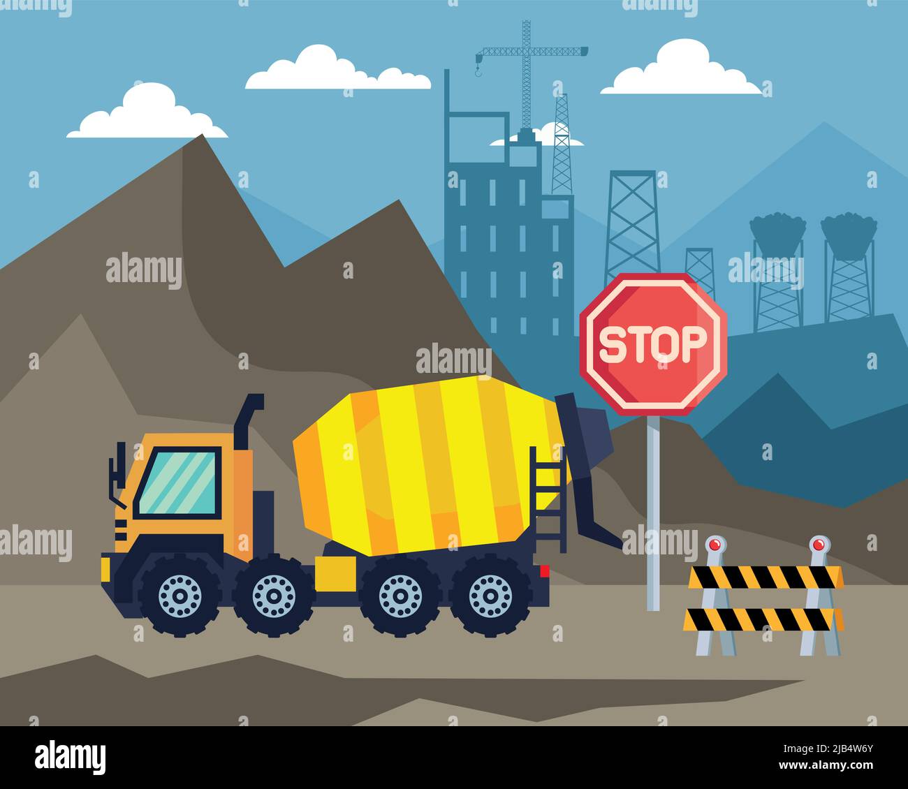 construction stop signal and mixer truck Stock Vector Image & Art - Alamy