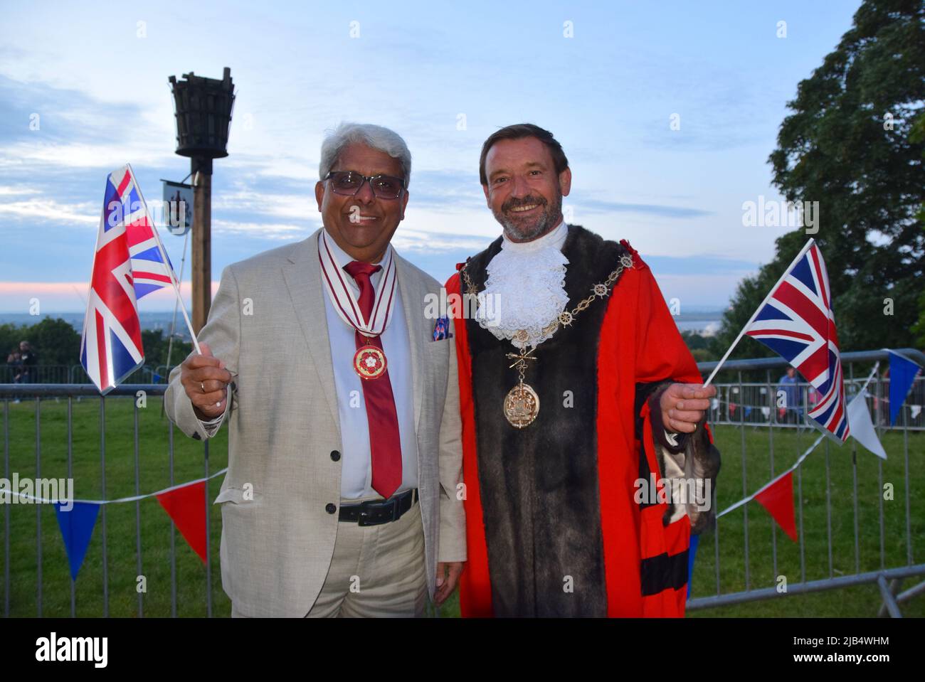 02/06/2022 Gravesend UK The beacon on Windmill Hill Gravesend was lit ...