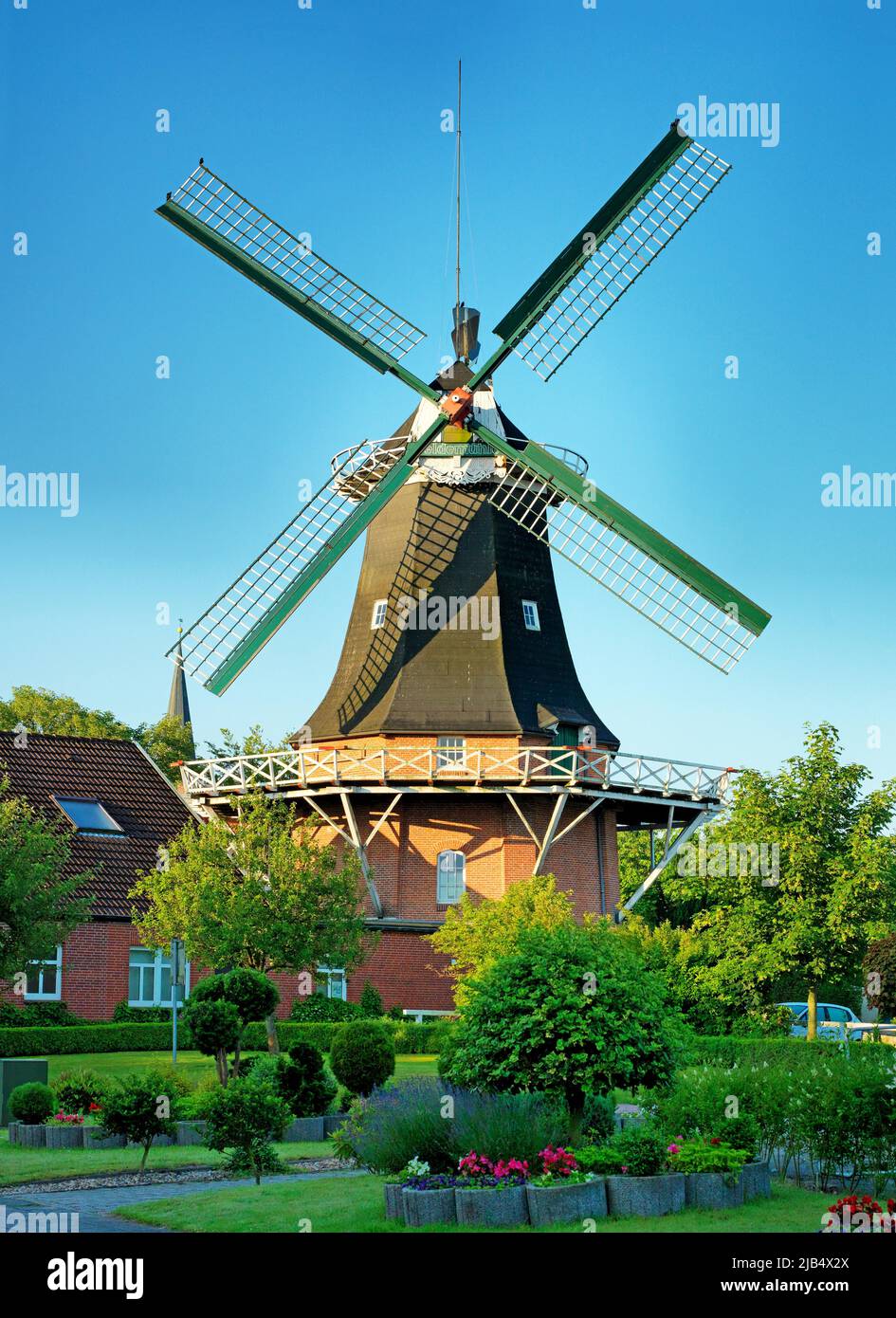 Peldemuehle Esens, two-storey gallery windmill, East Frisia, Germany ...