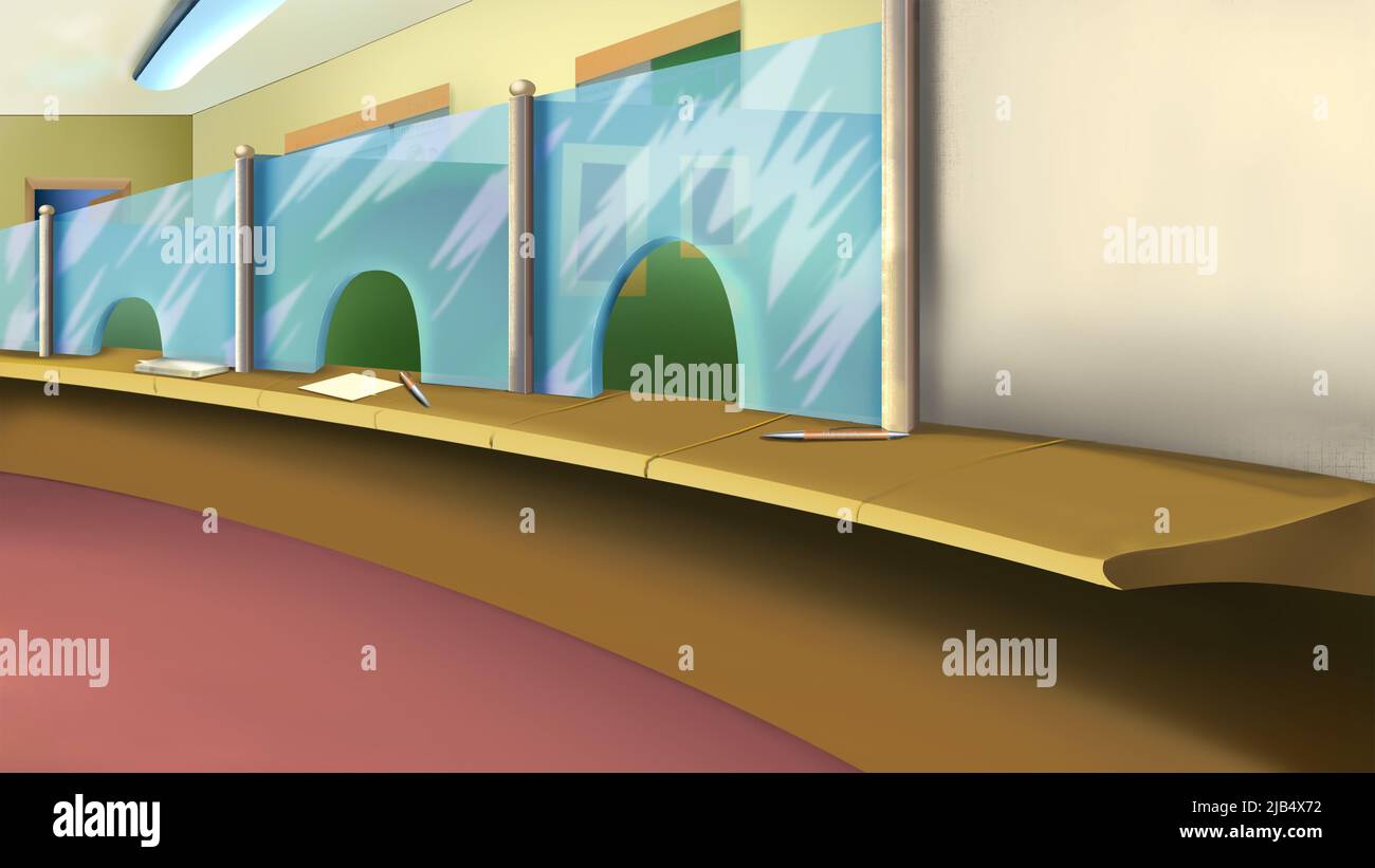 Cash desk windows in the bank department. Digital Painting Background ...