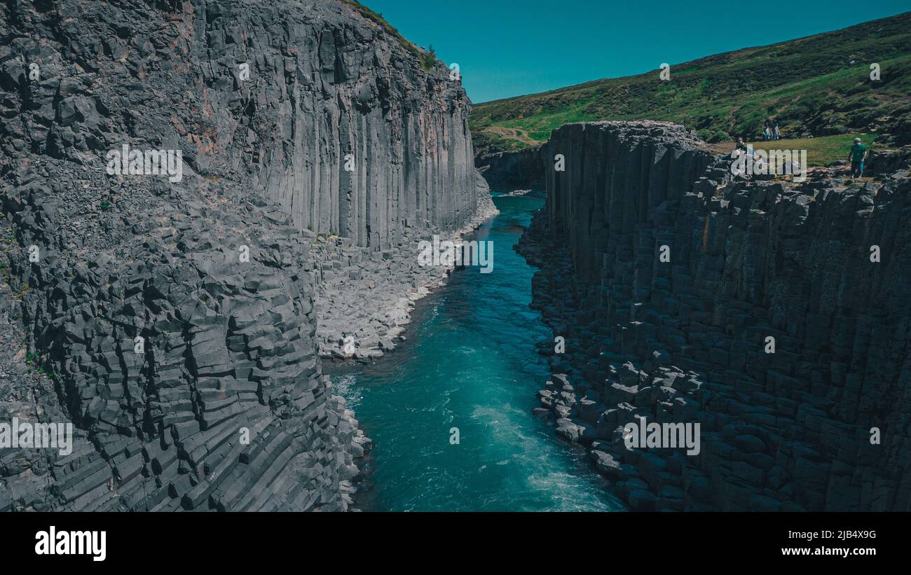 Aerial drone panorama of studlagil canyon in Iceland, picturesque ...