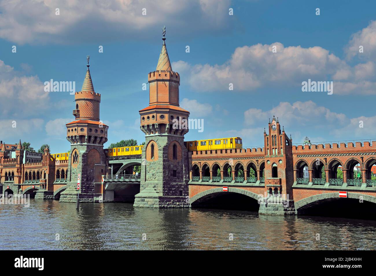 Oberbaum Bridge over the Spree, with subway passing over, Berlin ...