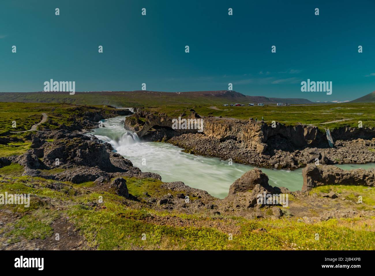 Long exposure photo of magnificent Godafoss waterfall in northern ...
