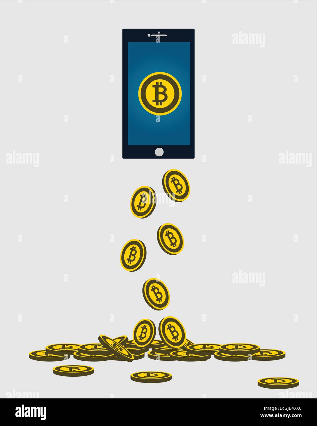 Business Bitcoin concept.Gold bitcoin drop from the phone screen,Vector ...