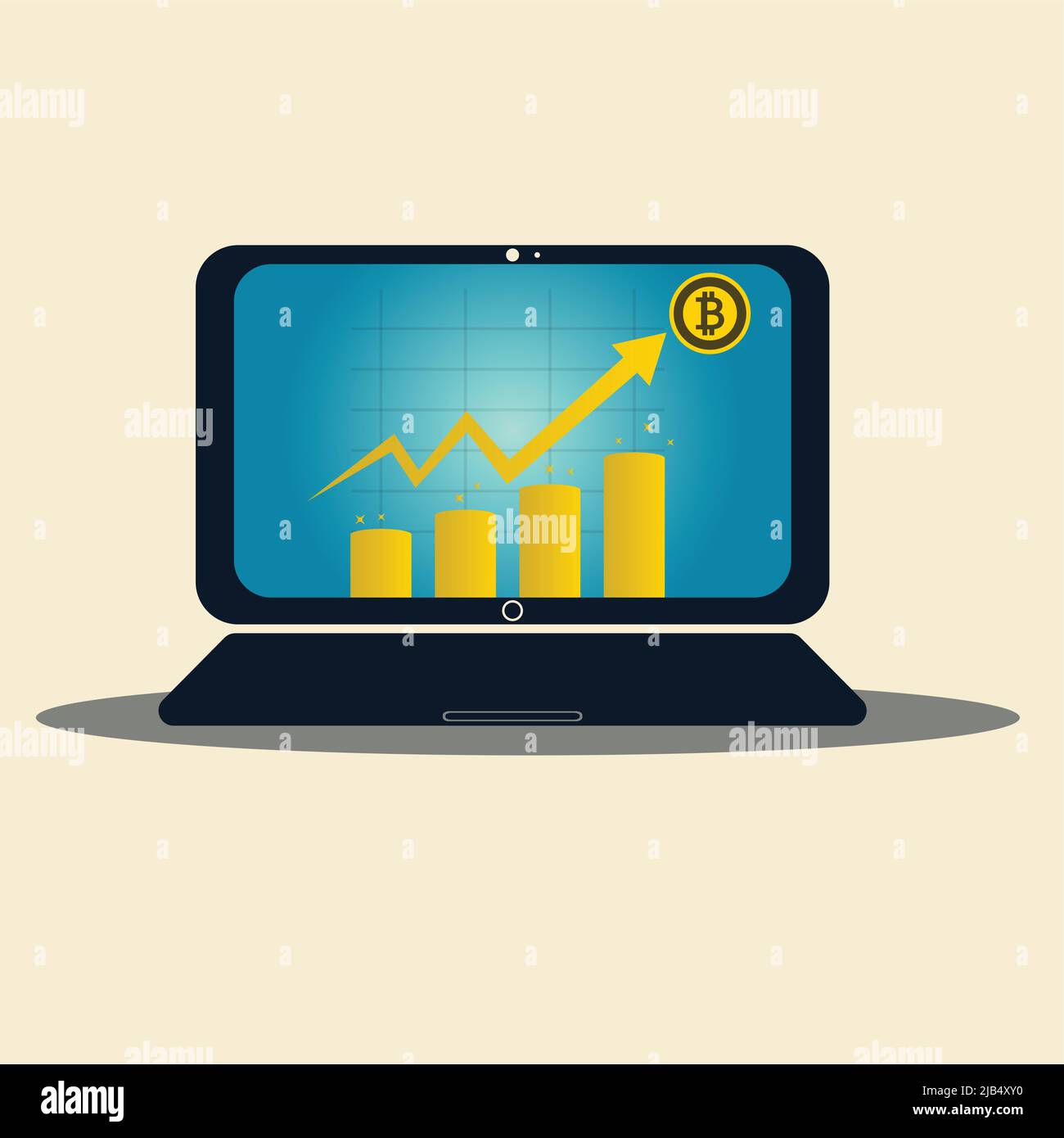 Business laptop concept symbol on-screen. Bitcoin gold icon for rowth ...