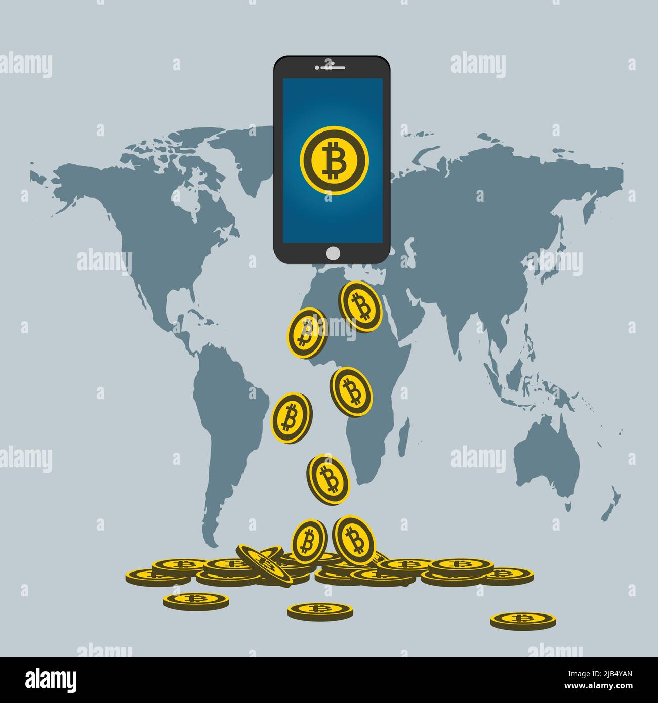 Business Bitcoin concept.Gold bitcoin drop from the phone screen on ...
