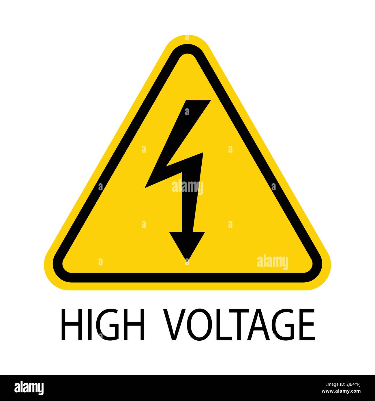 High Voltage Sign.Black arrow isolated in yellow triangle on white ...