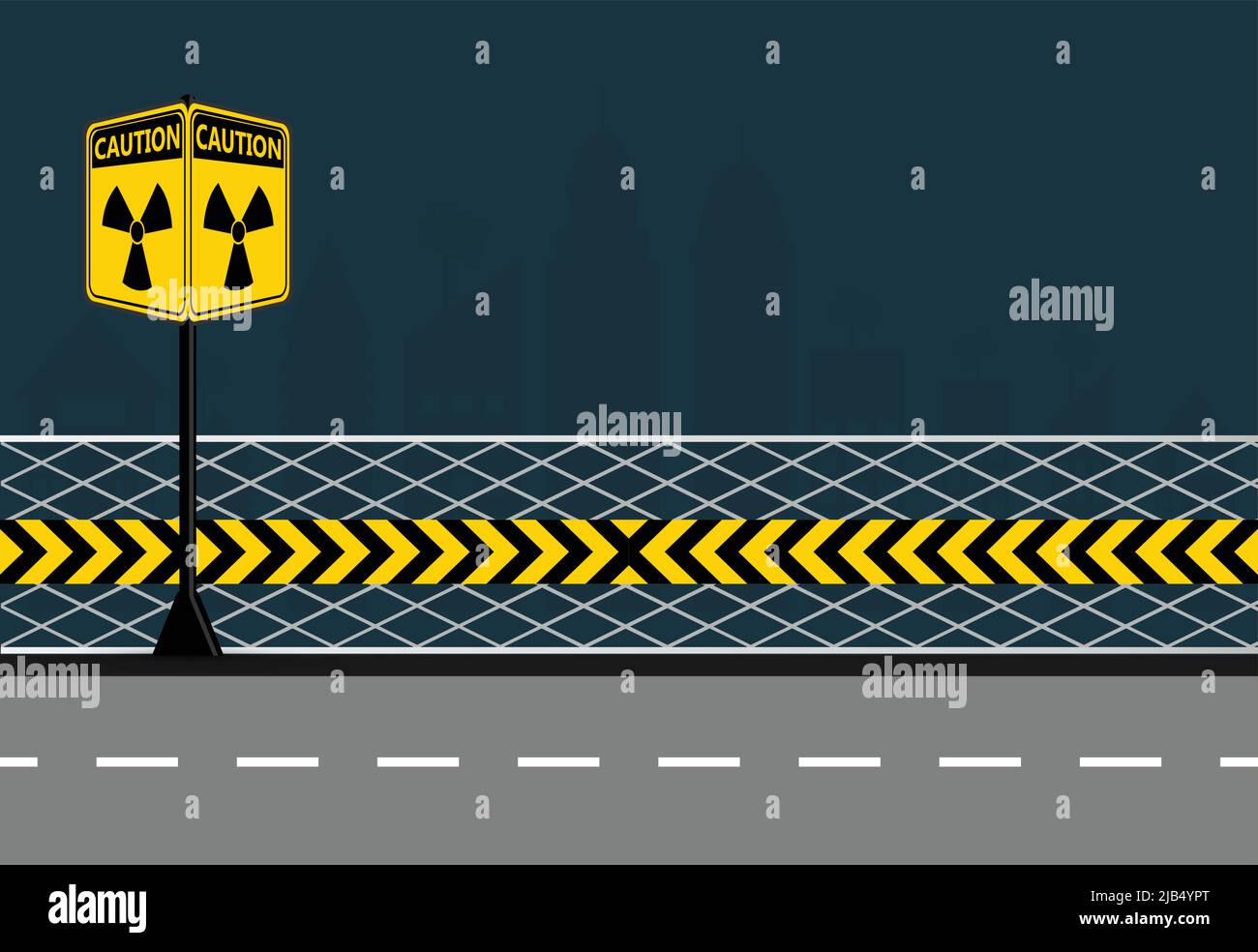 Poles warning yellow of the danger of radiation on city streets ...