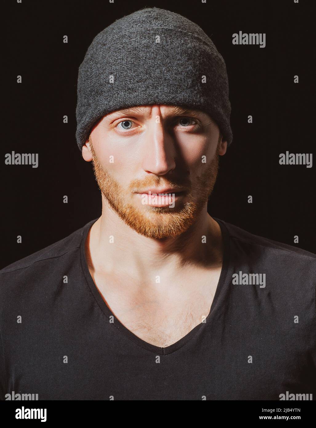 Brutal Man Handsome Serious Male Model Close Up Portrait Of Guy With