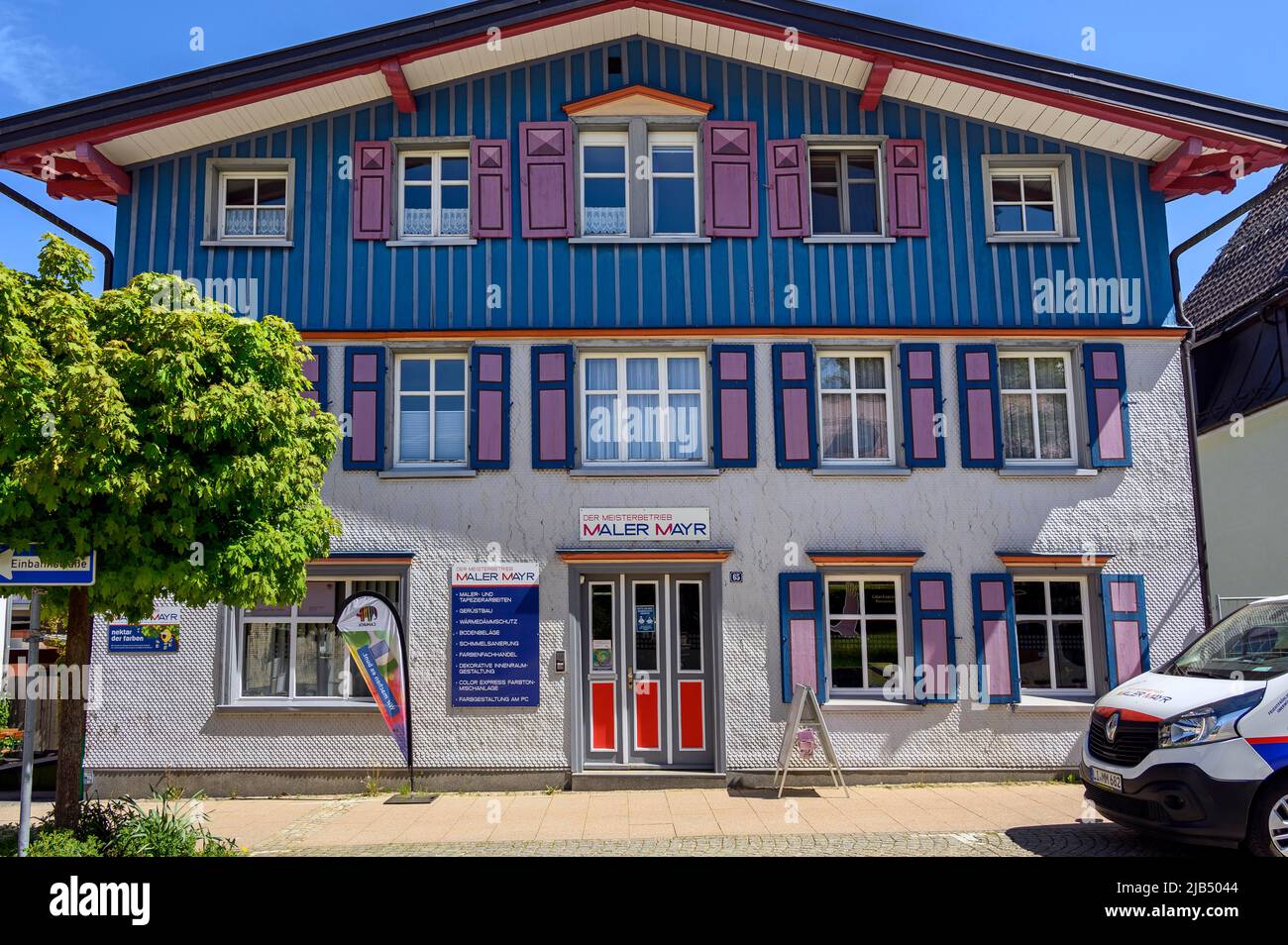 Colourful wooden facade, Lindenberg, Allgaeu, Bavaria, Germany Stock ...