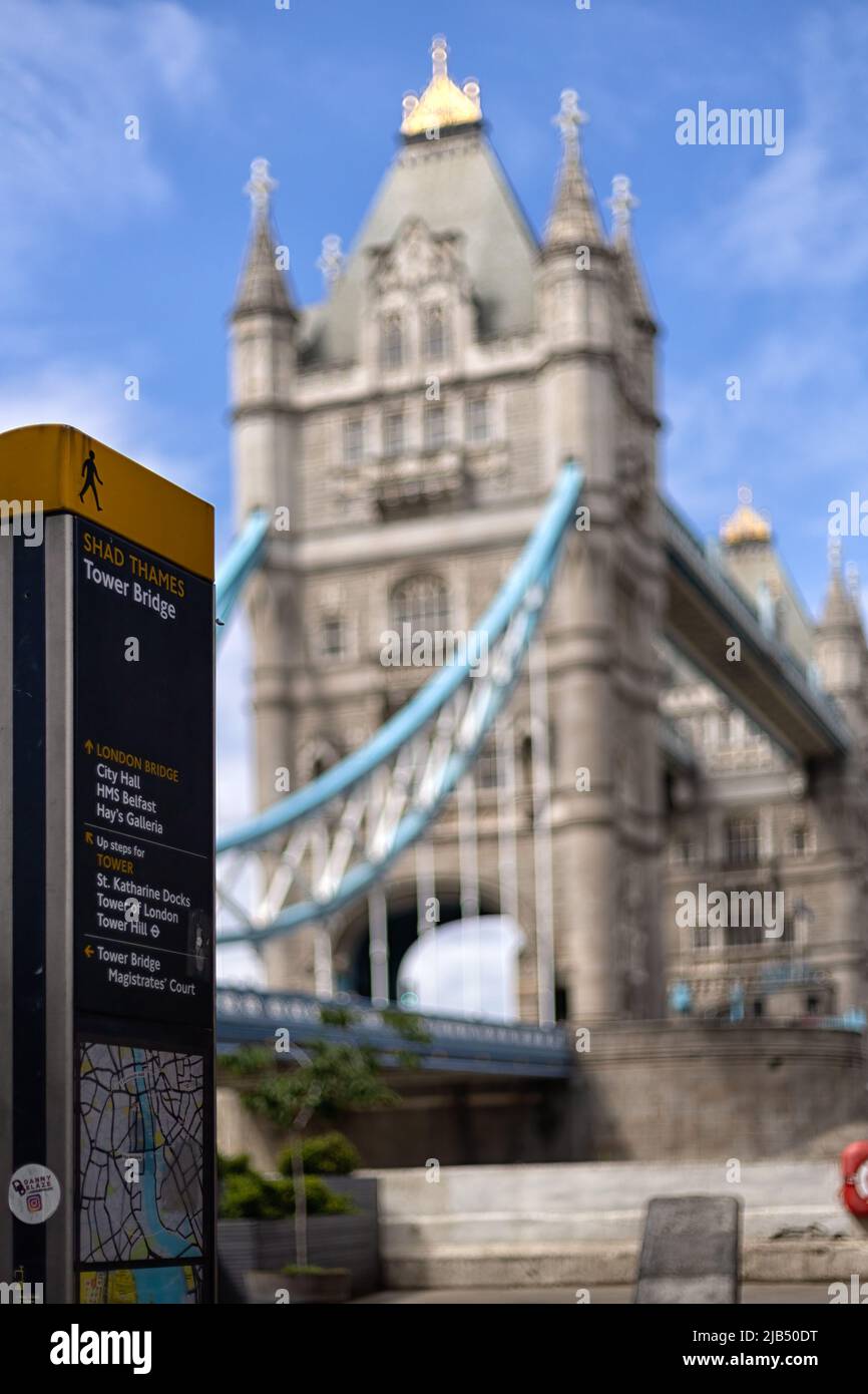 LONDON, UK - JUNE 01, 2022: Tourist Information board with directions ...