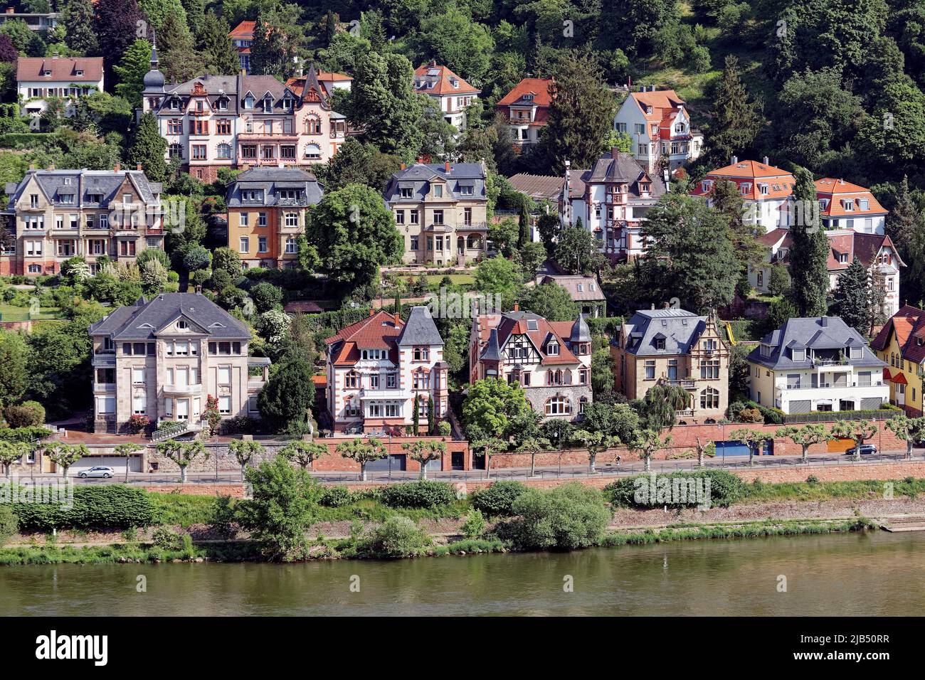 Villas, villa on the north bank river Neckar, old, house, houses ...