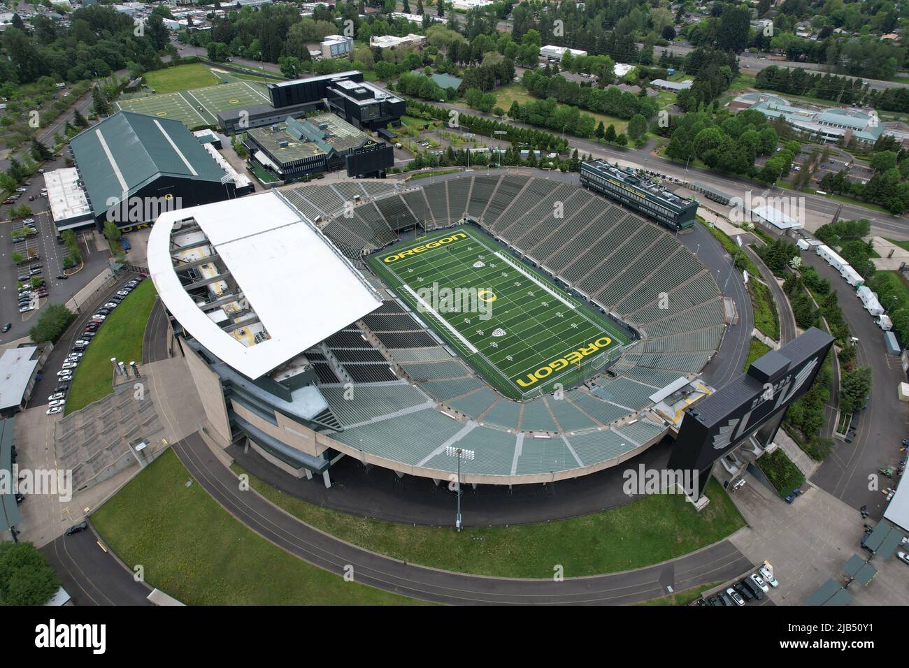 A general overall aerial view of Autzen Stadium, the home of the Oregon ...