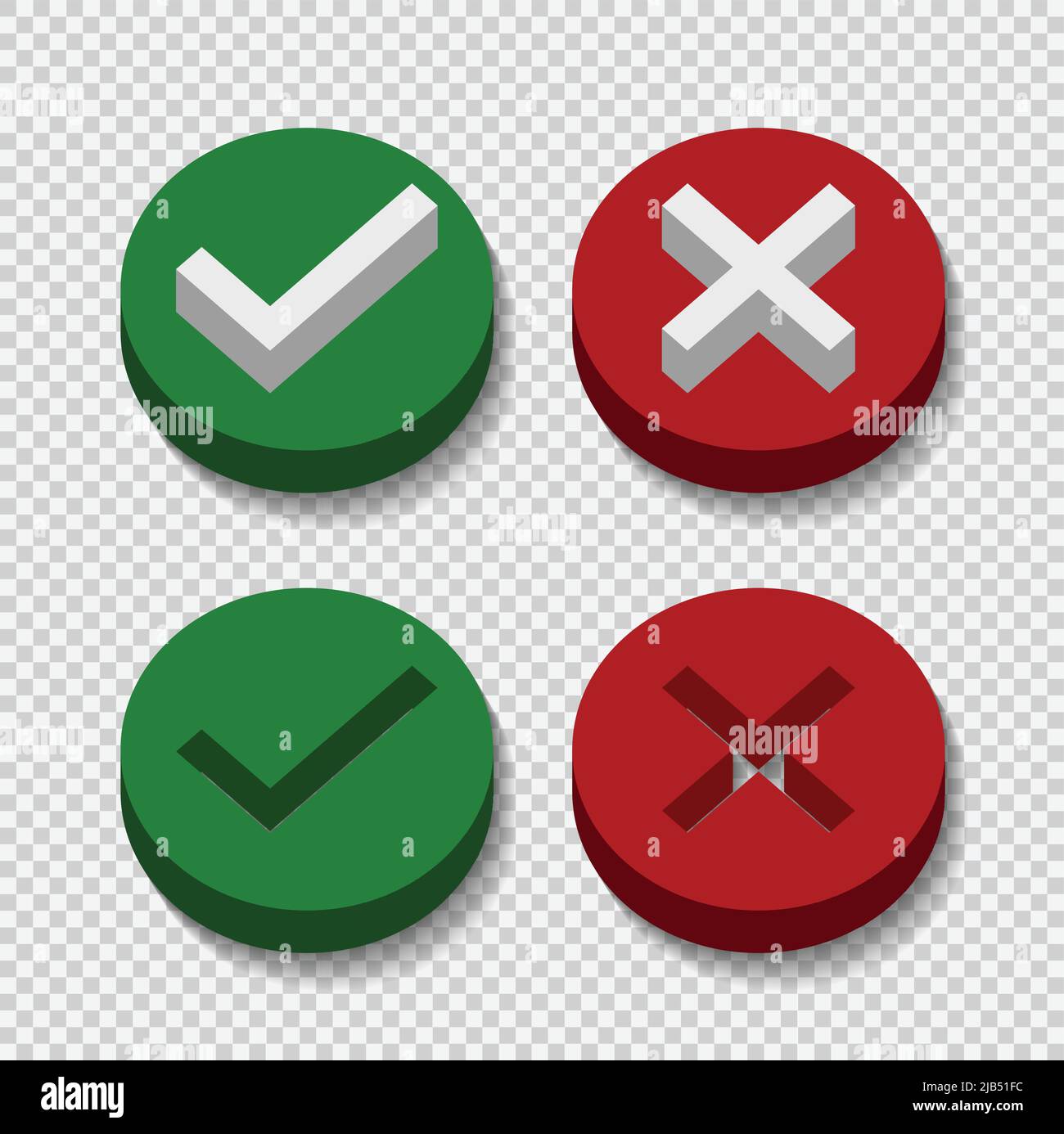symbol yes or no icon,3D,green,red on transparent background.Vector ...