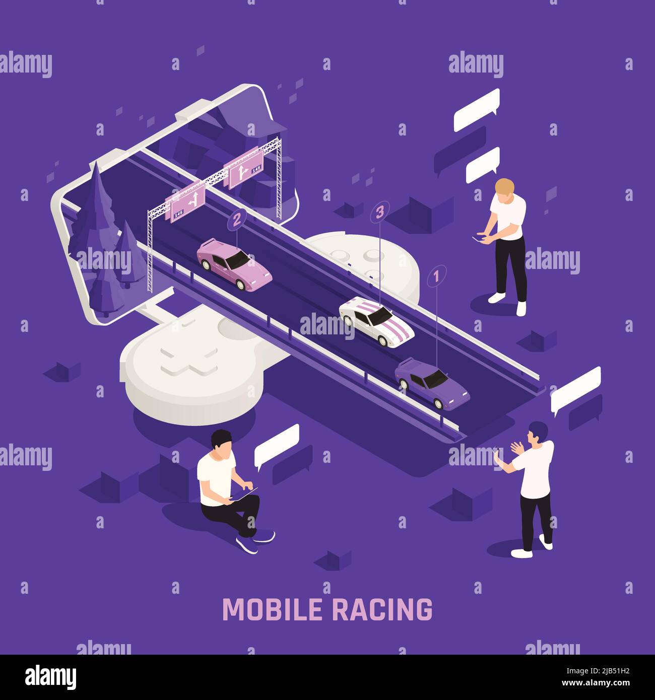Mobile gaming featuring competing virtual street circuit race drivers ...