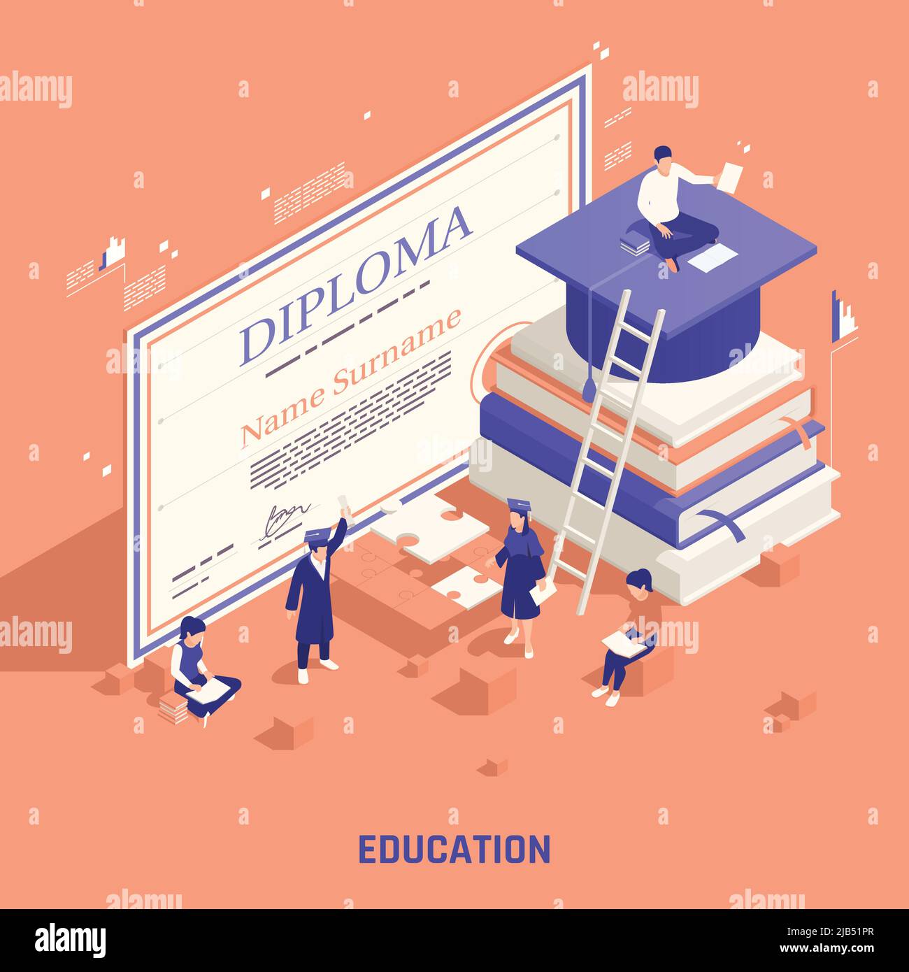 Self promotion branding strategies education isometric composition with ...