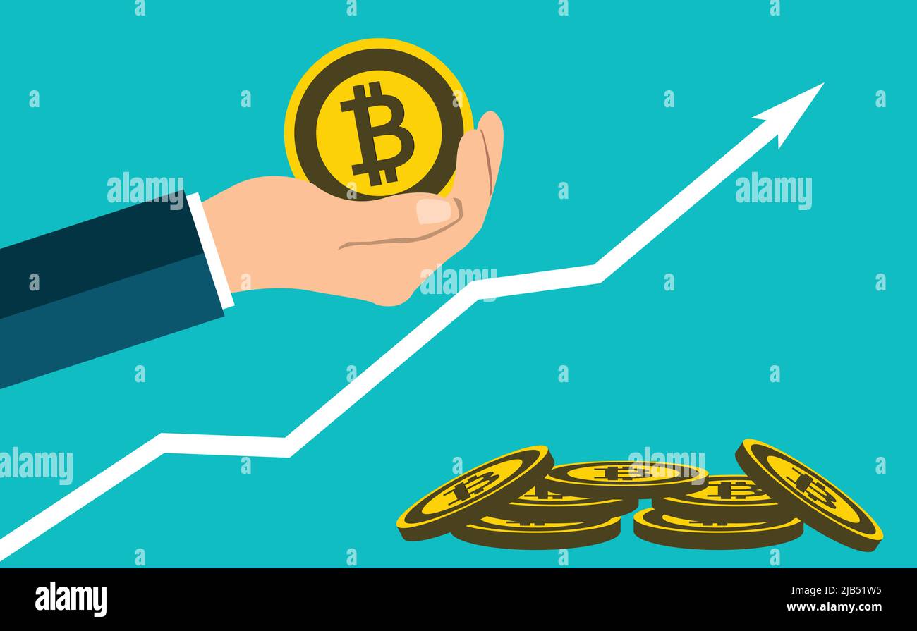 Bitcoin concept growth chart hand holding.Give a medal bitcoin,Vector illustration Stock Vector ...
