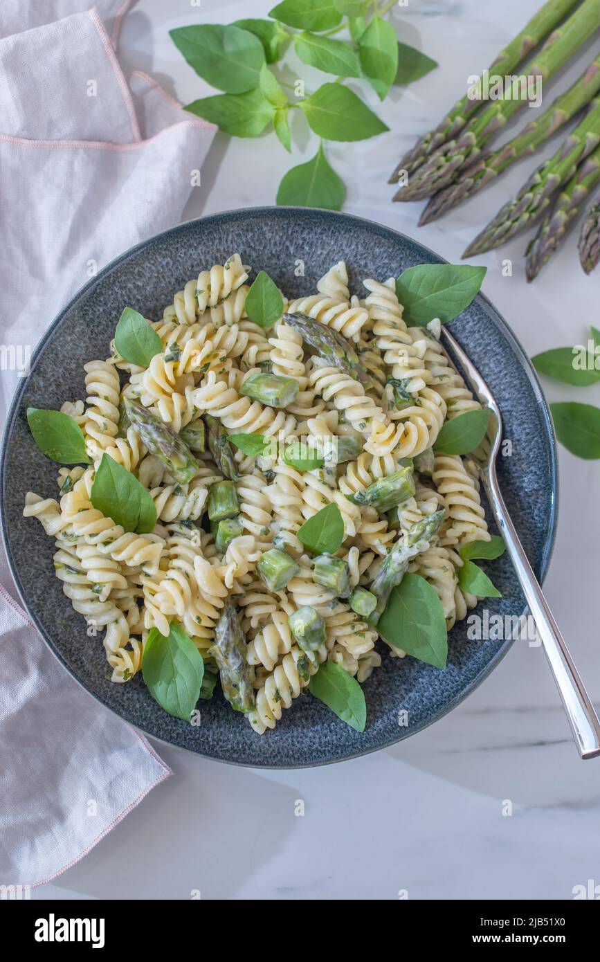 spring pasta with asparagus and wild garlic Stock Photo - Alamy