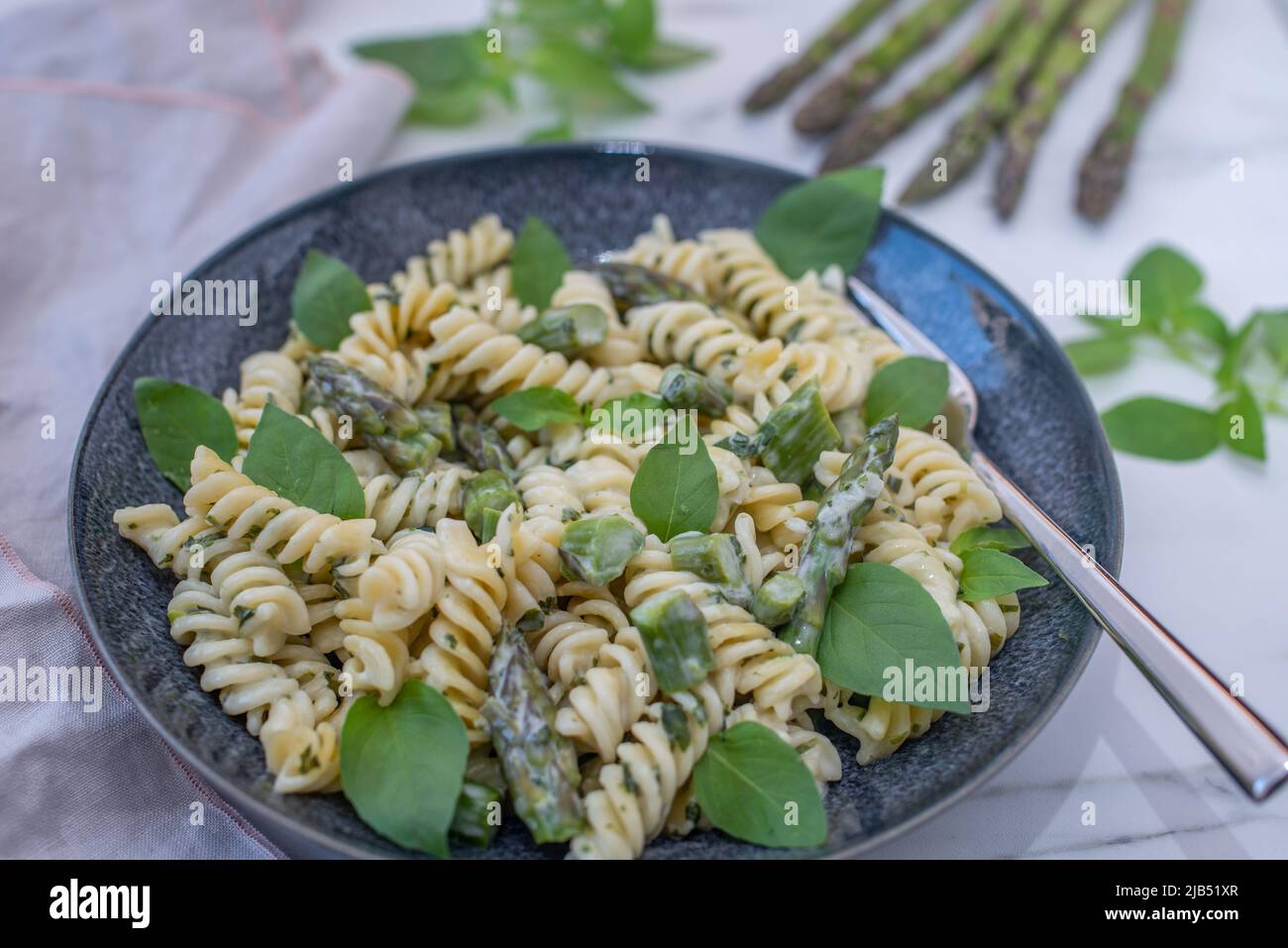 spring pasta with asparagus and wild garlic Stock Photo - Alamy