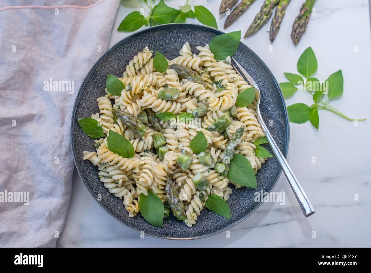spring pasta with asparagus and wild garlic Stock Photo - Alamy