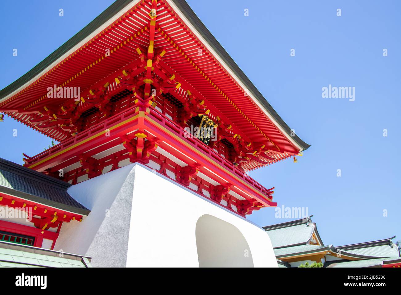 Akama Shrine in sunny day. The shrine is situated on the waterfront of ...